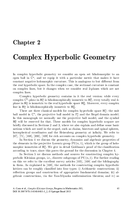 (PDF) Complex Hyperbolic Geometry