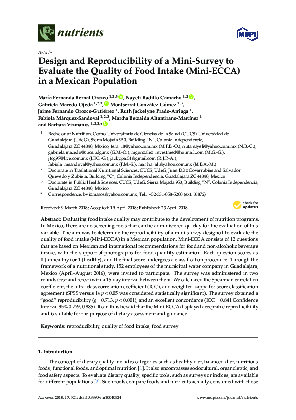 Design and Reproducibility of a Mini-Survey to Evaluate the Quality of ...