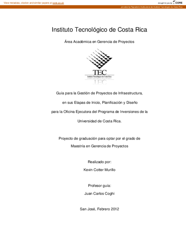 (PDF) Guía para la Gestión de Proyectos de Infraestructura, en sus Etapas de Inicio ...