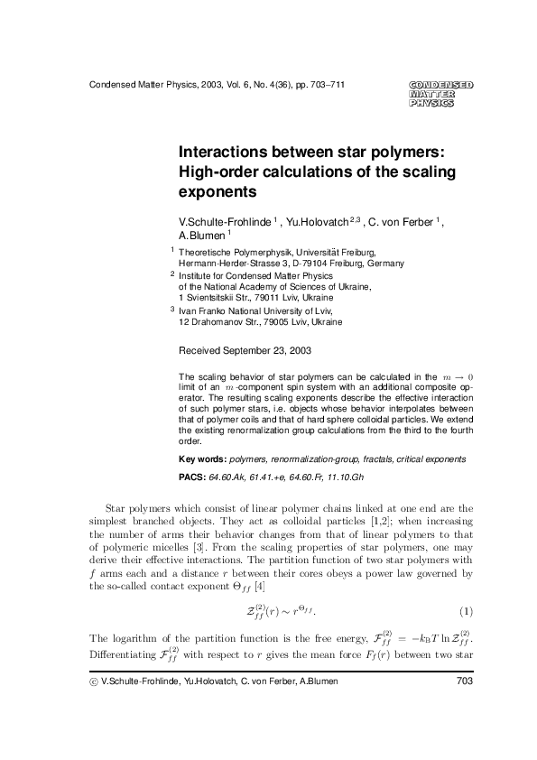 (PDF) Interactions Between Star Polymers: High-Order Calculations of the Scaling Exponents