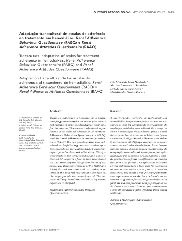 (PDF) Adaptação transcultural de escalas de aderência ao tratamento em ...