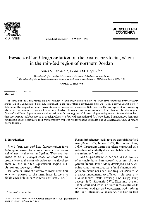 (PDF) Impacts of land fragmentation on the cost of producing wheat in ...