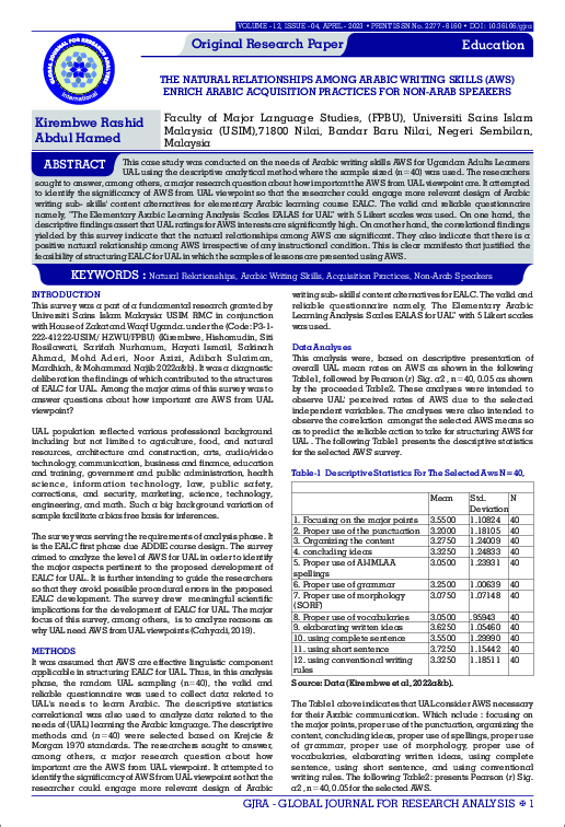 (PDF) THE NATURAL RELATIONSHIPS AMONG ARABIC WRITING SKILLS (AWS ...
