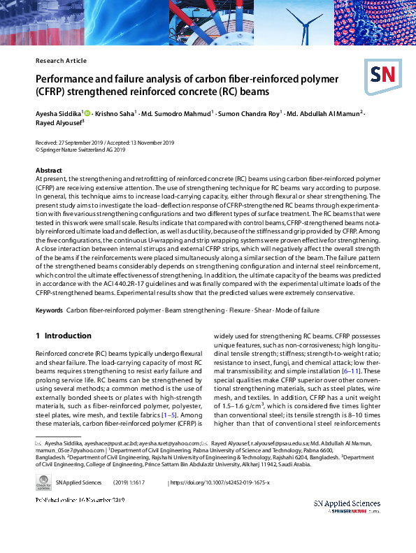 (PDF) Performance and failure analysis of carbon fiber-reinforced polymer (CFRP) strengthened ...