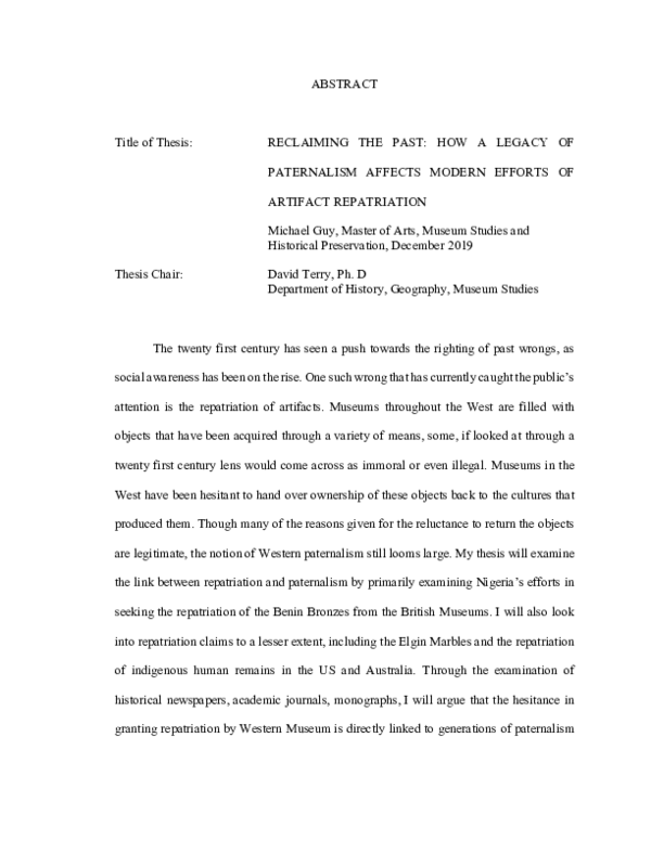 (PDF) Reclaiming the Past: How a Legacy of Paternalism Affects Modern Efforts of Artifact ...