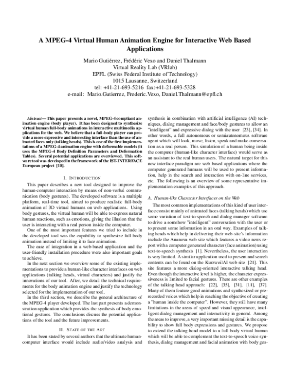 (PDF) A MPEG-4 virtual human animation engine for interactive web based ...