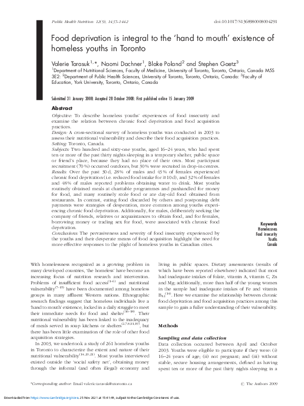 (PDF) Food deprivation is integral to the ‘hand to mouth’ existence of ...