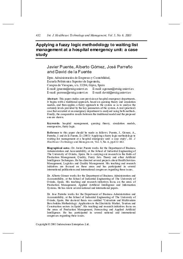 (PDF) Applying a fuzzy logic methodology to waiting list management at a hospital emergency unit ...