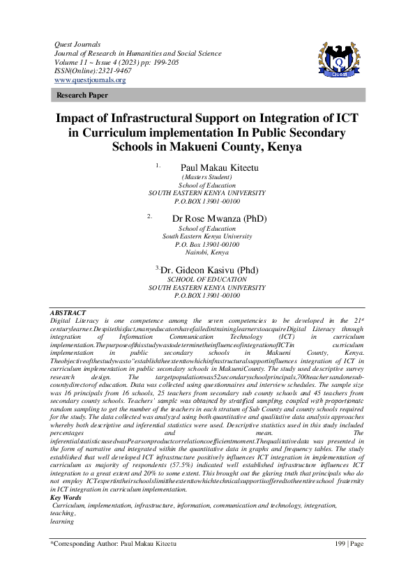 (PDF) Impact of Infrastructural Support on Integration of ICT in Curriculum implementation In ...