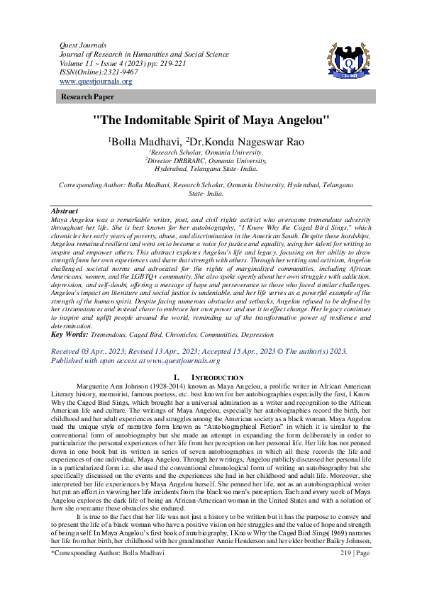 (PDF) "The Indomitable Spirit of Maya Angelou"