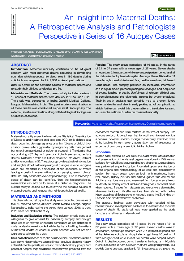 (PDF) An Insight into Maternal Deaths: A Retrospective Analysis and ...