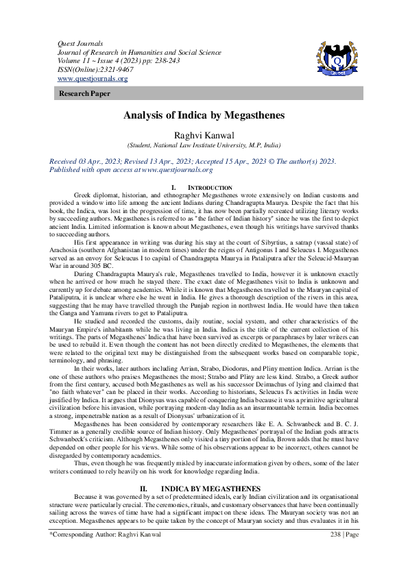 (PDF) Analysis of Indica by Megasthenes