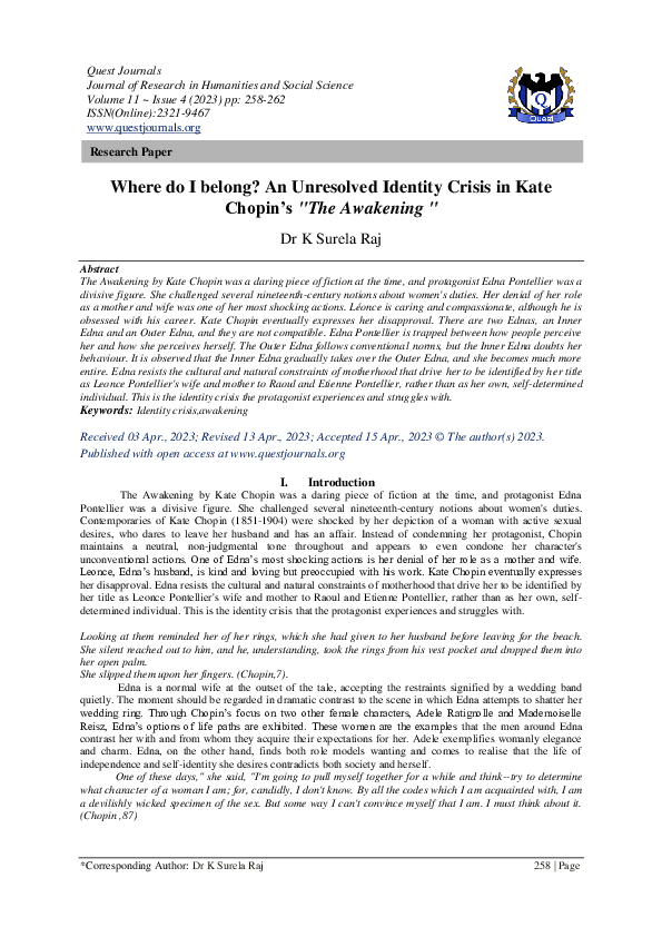(PDF) Where do I belong? An Unresolved Identity Crisis in Kate Chopin's ...