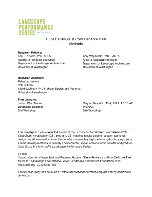 (PDF) Dune Peninsula at Point Defiance Park Methods