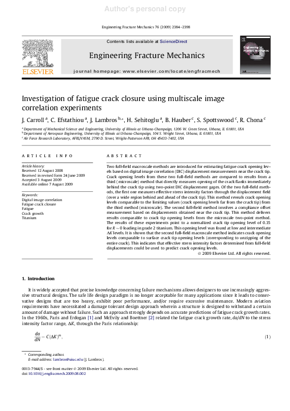 (PDF) Investigation of fatigue crack closure using multiscale image ...