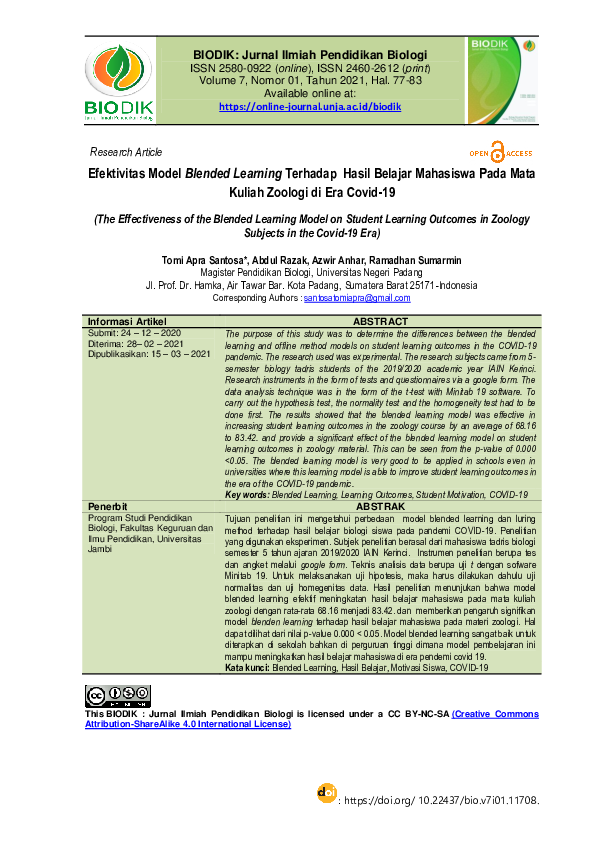 (PDF) Efektivitas Model Blended Learning Terhadap Hasil Belajar Mahasiswa Pada Mata Kuliah ...