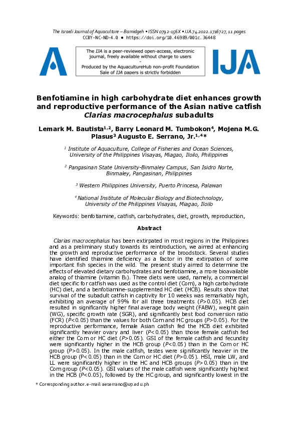 (PDF) Benfotiamine in high carbohydrate diet enhances growth and ...
