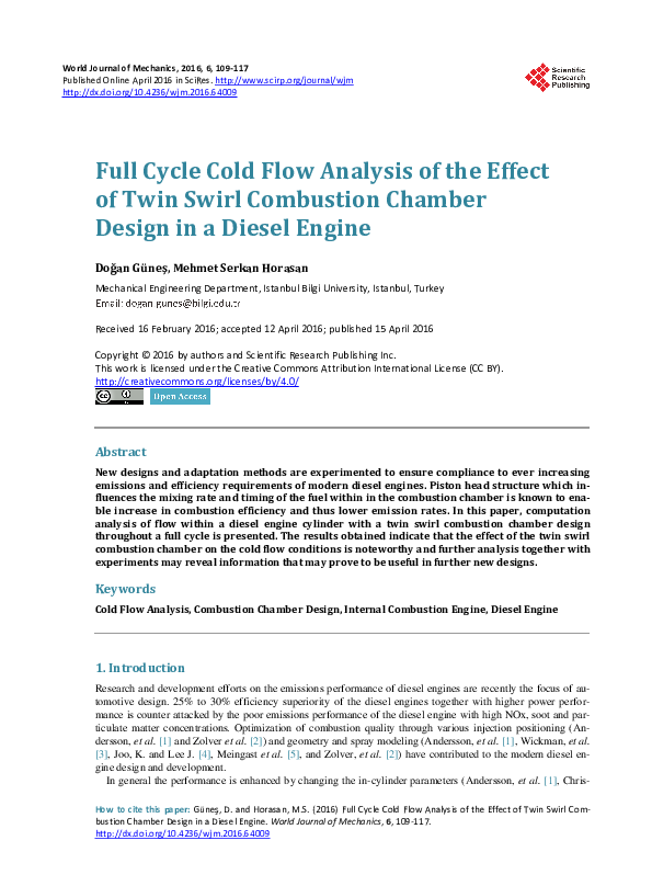 (PDF) Full Cycle Cold Flow Analysis of the Effect of Twin Swirl ...