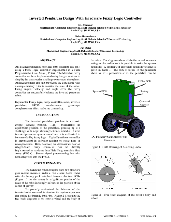 Pdf Inverted Pendulum Design With Hardware Fuzzy Logic Controller