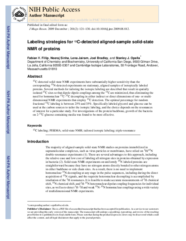 (PDF) Labeling strategies for 13C-detected aligned-sample solid-state ...