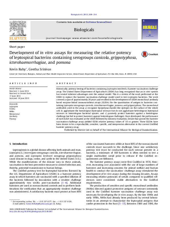(PDF) Development of in vitro assays for measuring the relative potency ...