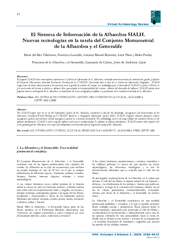 (PDF) El Sistema de Información de la Alhambra SIALH. Nuevas ...