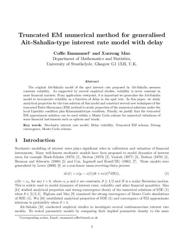 Pdf Truncated Em Method For Delayed Interest Rates