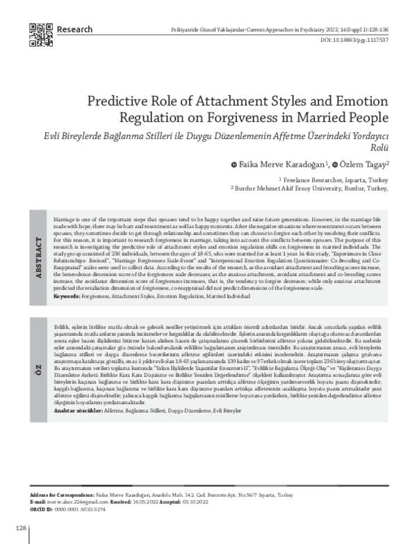 (PDF) Predictive Role of Attachment Styles and Emotion Regulation on ...