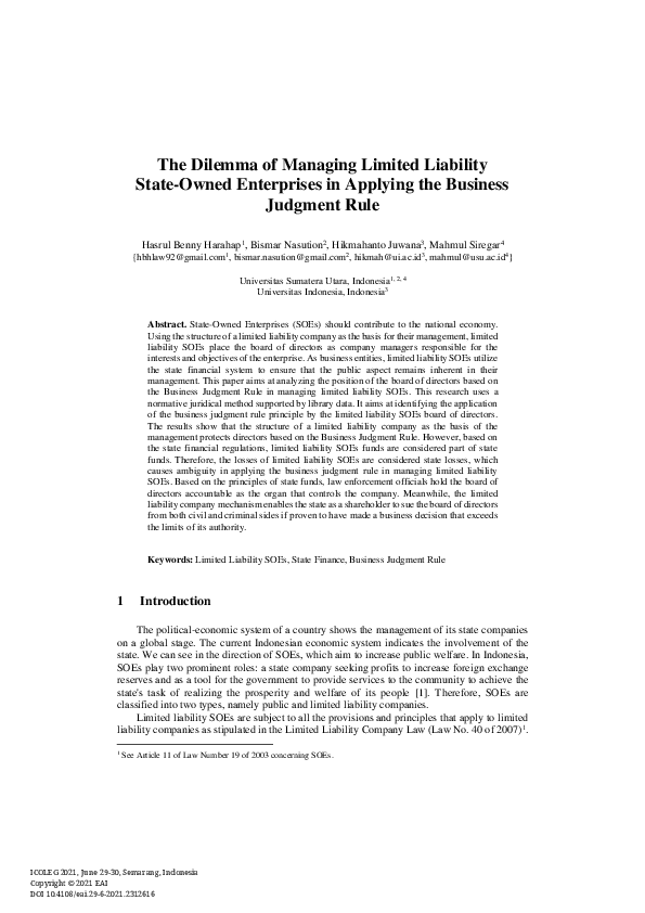 (PDF) The Dilemma of Managing Limited Liability State-Owned Enterprises ...