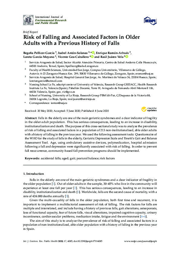 (PDF) Risk of Falling and Associated Factors in Older Adults with a Previous History of Falls