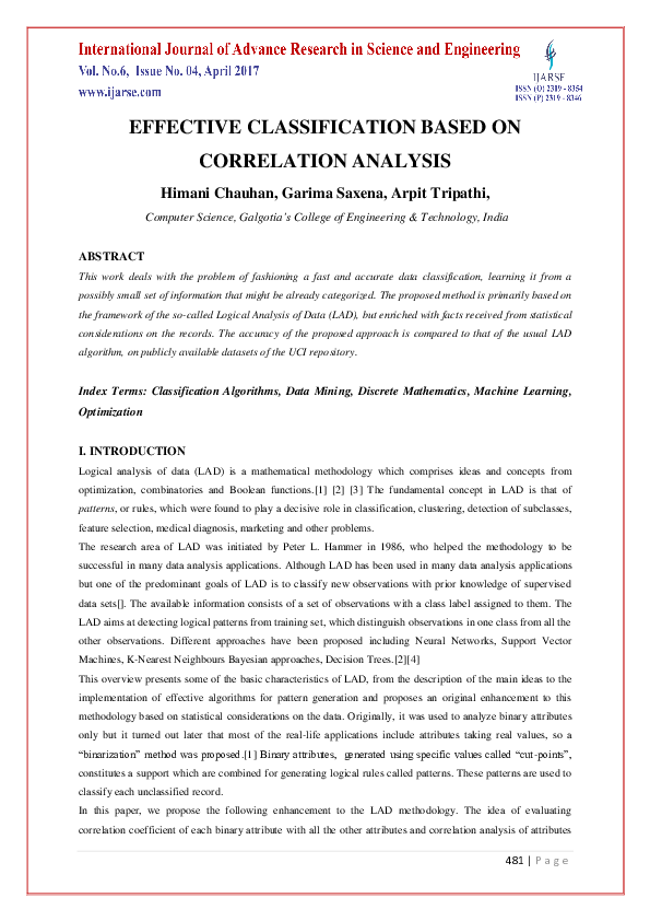 Pdf Effective Classification Based On Correlation Analysis