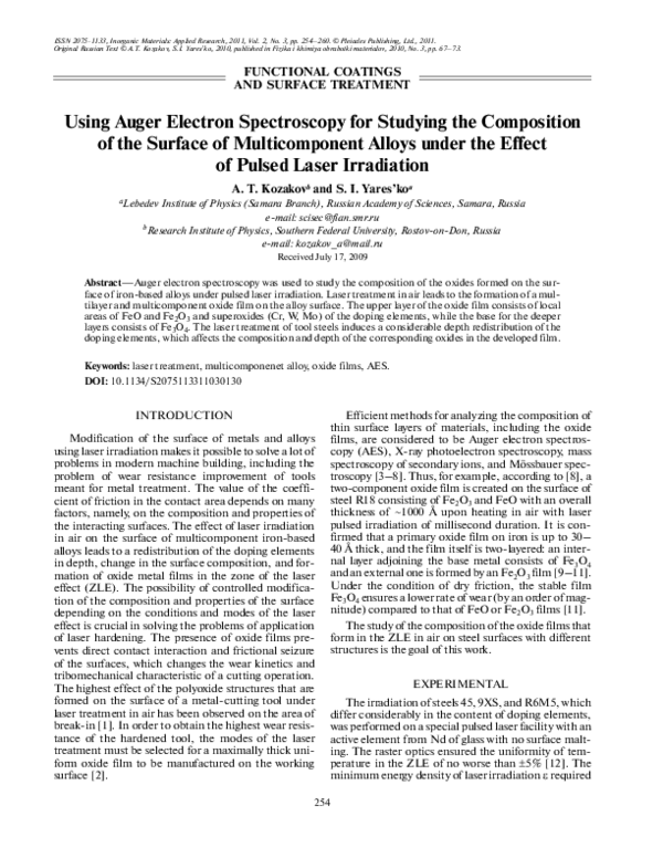 (PDF) Using auger electron spectroscopy for studying the composition of the surface of ...