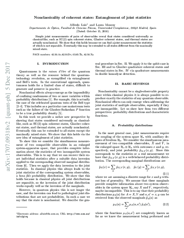 Pdf Nonclassicality Of Coherent States Entanglement Of Joint Statistics