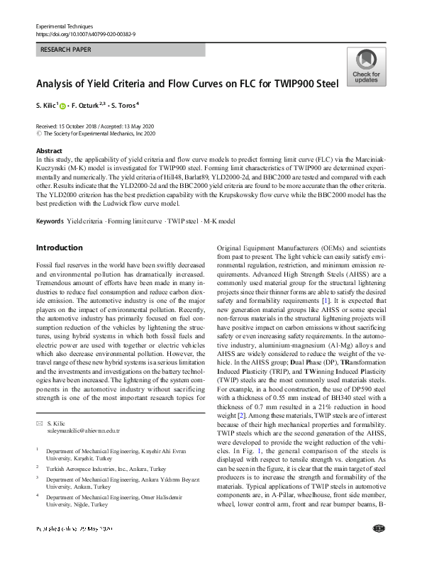 (PDF) Analysis of Yield Criteria and Flow Curves on FLC for TWIP900 Steel