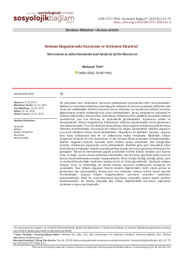 (PDF) Reklam Sloganlarında Narsisizm ve Söylemin Eleştirisi /Narcissism ...