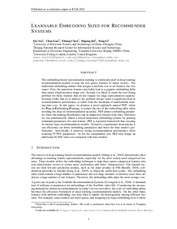 (PDF) Learnable Embedding Sizes for Recommender Systems