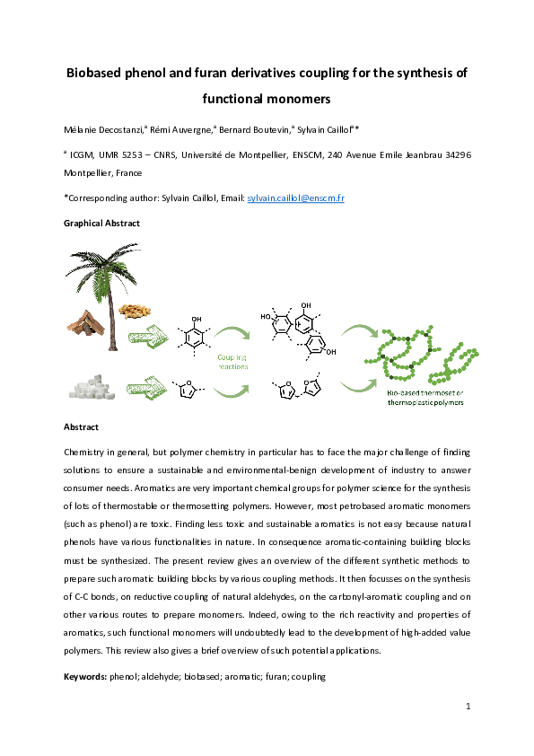 (PDF) Biobased phenol and furan derivative coupling for the synthesis ...