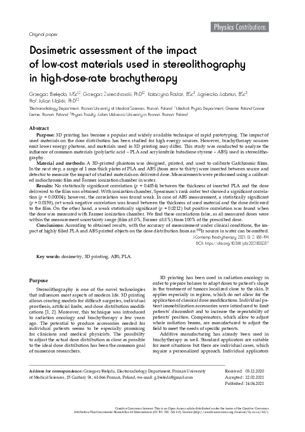 (PDF) Dosimetric assessment of the impact of low-cost materials used in stereolithography in ...