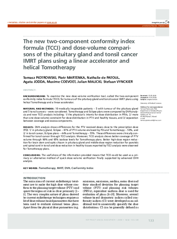 (PDF) The new two-component conformity index formula (TCCI) and dose ...