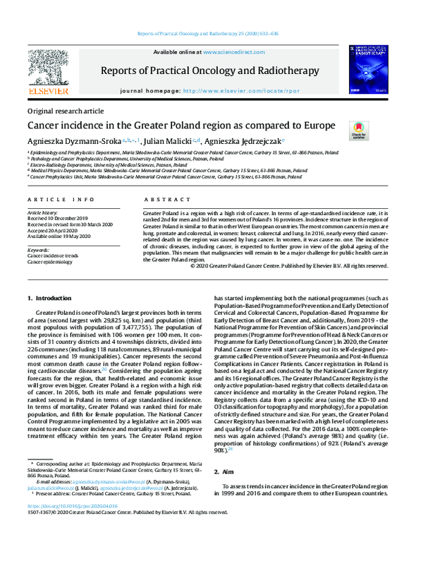 (PDF) Cancer incidence in the Greater Poland region as compared to Europe