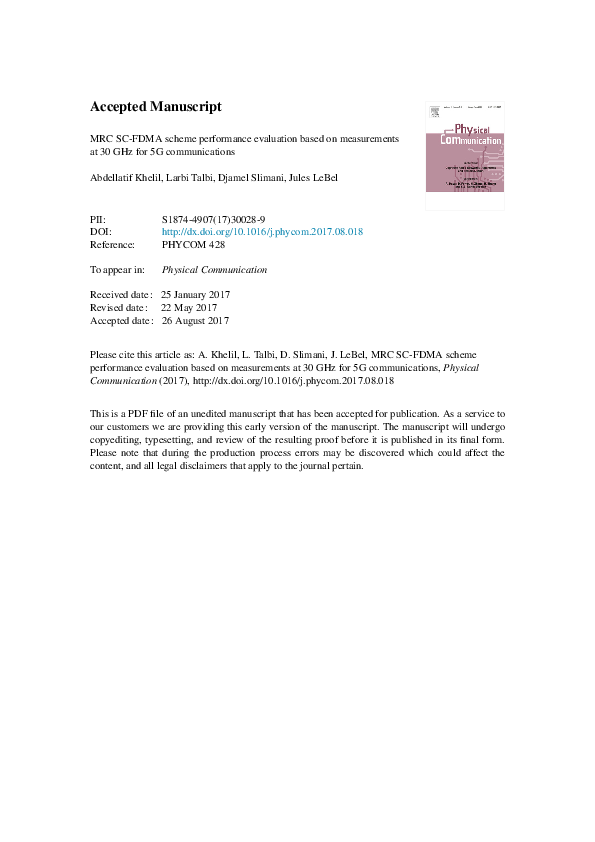 Pdf Mrc Sc Fdma Scheme Performance Evaluation Based On Measurements At 30 Ghz For 5g
