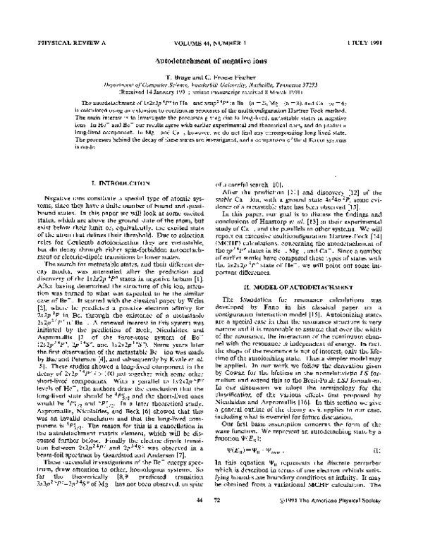 (PDF) Autodetachment of negative ions