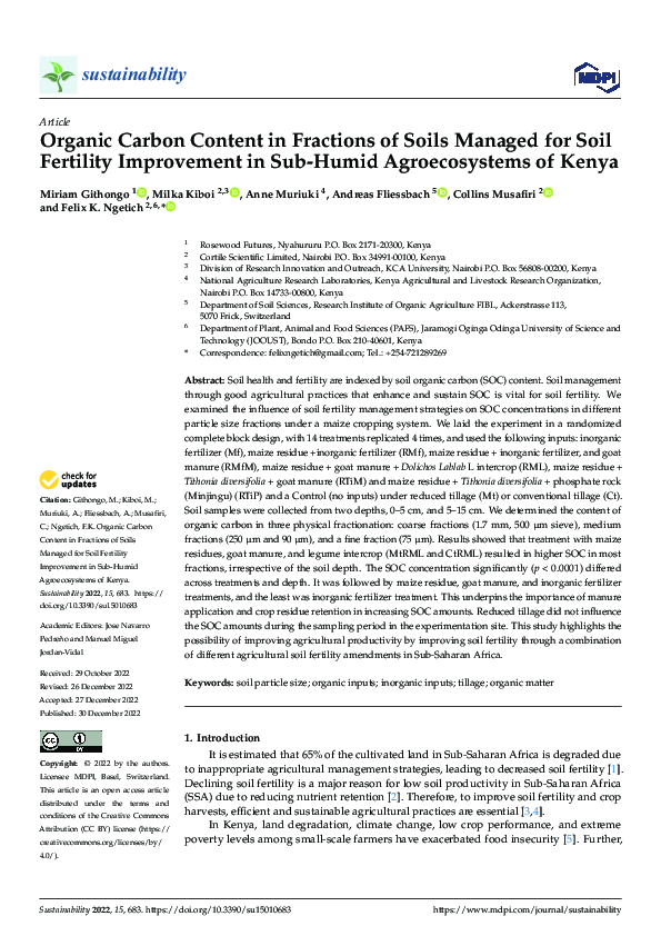 (PDF) Organic Carbon Content in Fractions of Soils Managed for Soil Fertility Improvement in Sub ...