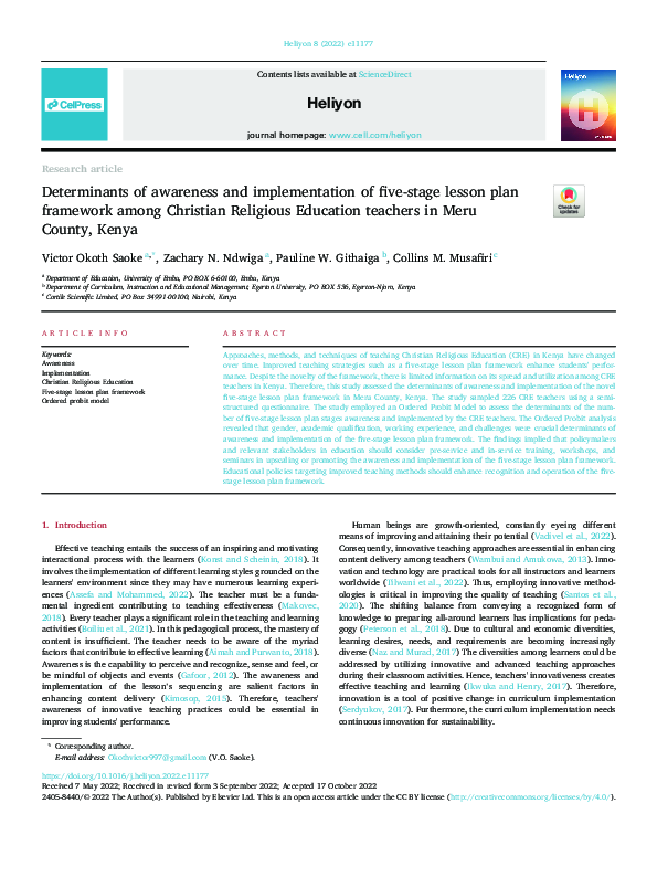 (PDF) Determinants of awareness and implementation of five-stage lesson ...