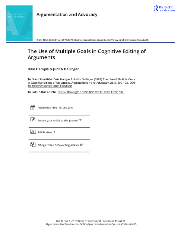 (PDF) The Use of Multiple Goals in Cognitive Editing of Arguments