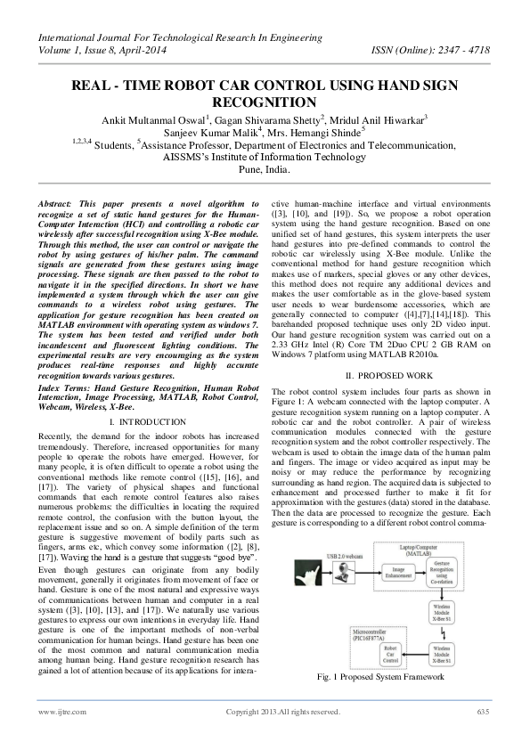 (PDF) Real-Time Robot Car Control Using Hand Sign Recognition