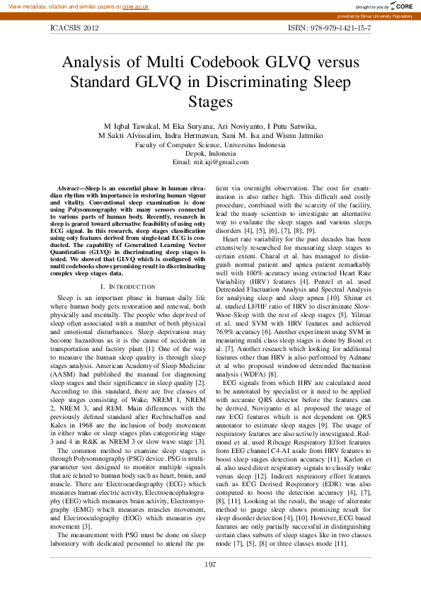 (PDF) Analysis of multi codebook GLVQ versus standard GLVQ in discriminating sleep stages