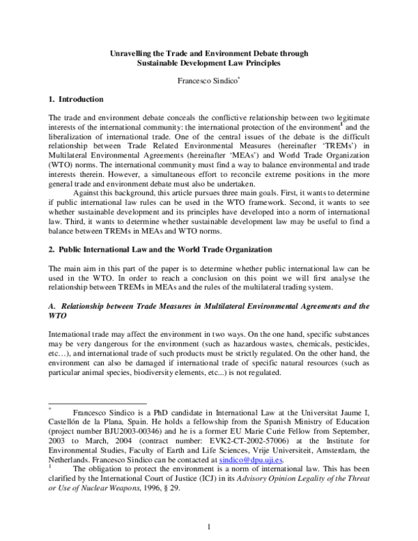 (PDF) Unravelling the Trade and Environment Debate through Sustainable ...