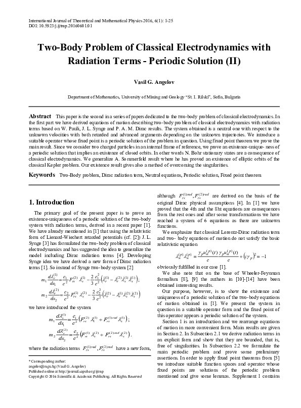 (PDF) Two-Body Problem of Classical Electrodynamics with Radiation ...