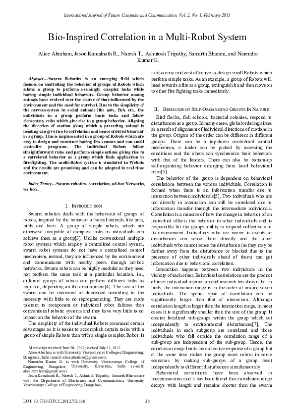 (PDF) Bio-Inspired Correlation in a Multi-Robot System